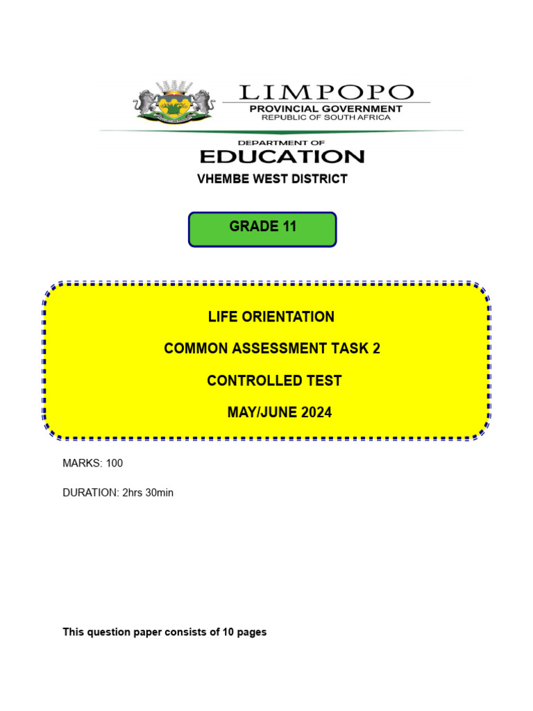 Life Orientation Grade 11 June Exam 2024 | PDF | Violence ...