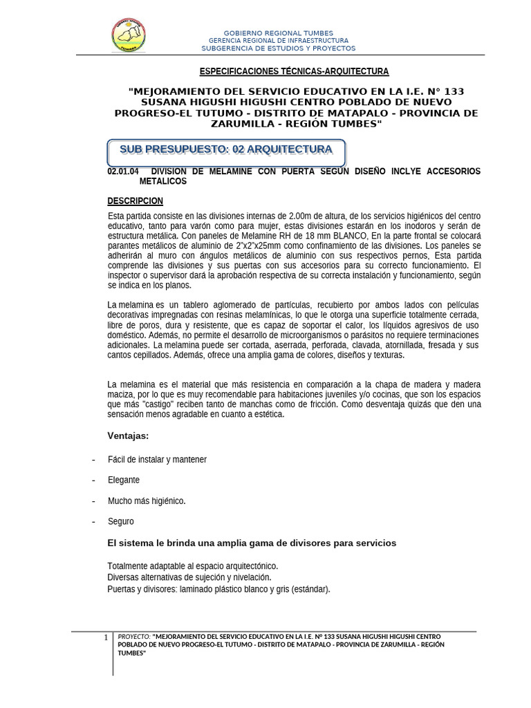 Especificaciones Melamine | PDF