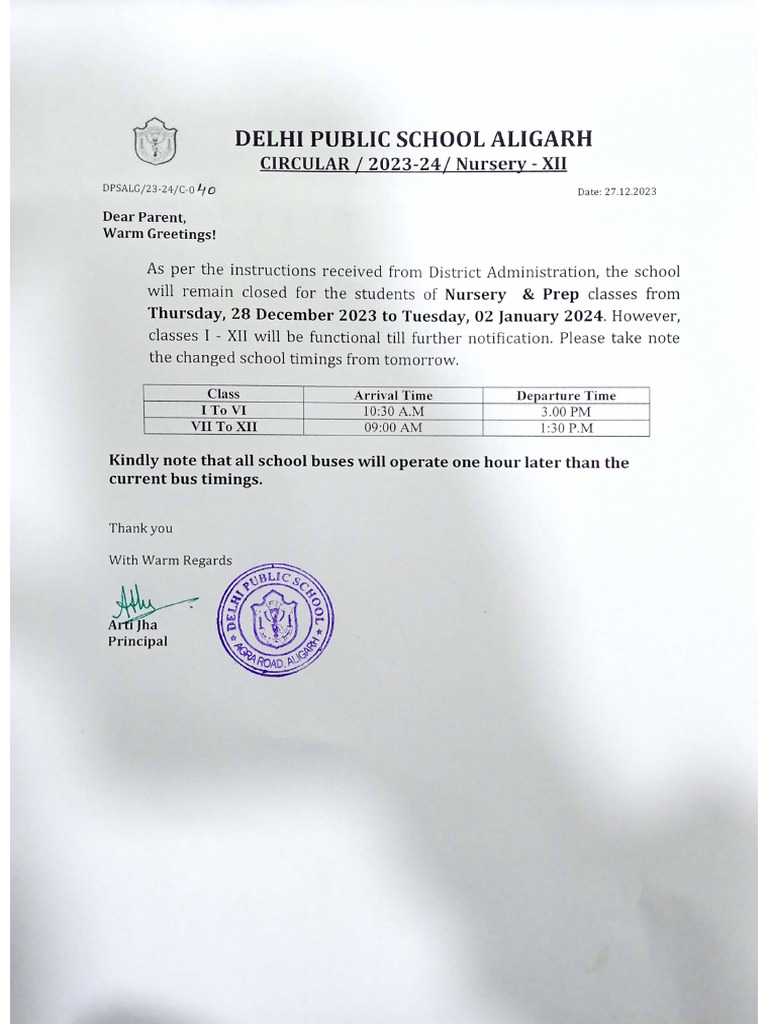 Circular for Change in School Timings_1 | PDF