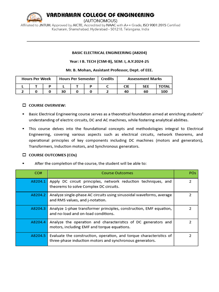 BEE MODULE-1 - Part 1 Introduction | PDF | Electrical Network | Voltage