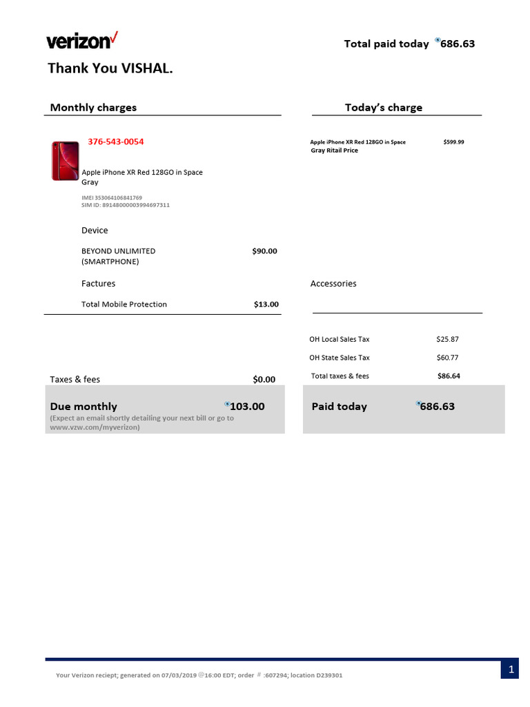 Invoice Verizon 2019 | PDF