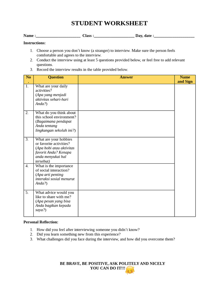 Student Worksheet Social Interaction 7TH Grade | PDF | Self-Improvement