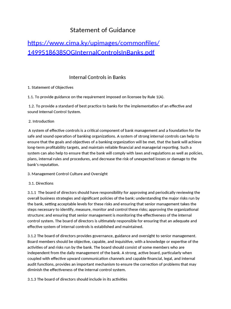 Statement of Guidance Internal Control | PDF | Internal Control | Risk