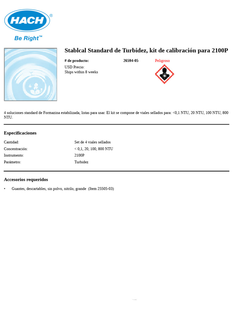 Item 9 2659405 Kit de Calibracion Stablcal para Turbidimetro 2100P | PDF