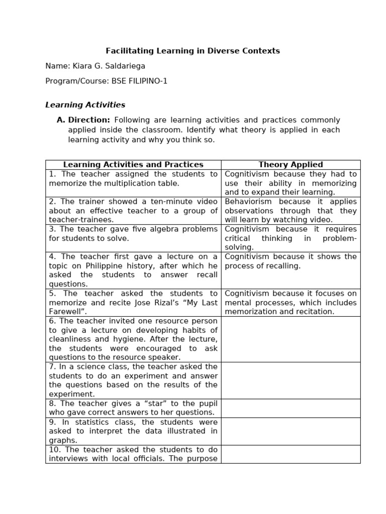 Facilitating Learning in Diverse Contexts | PDF | Learning | Teachers