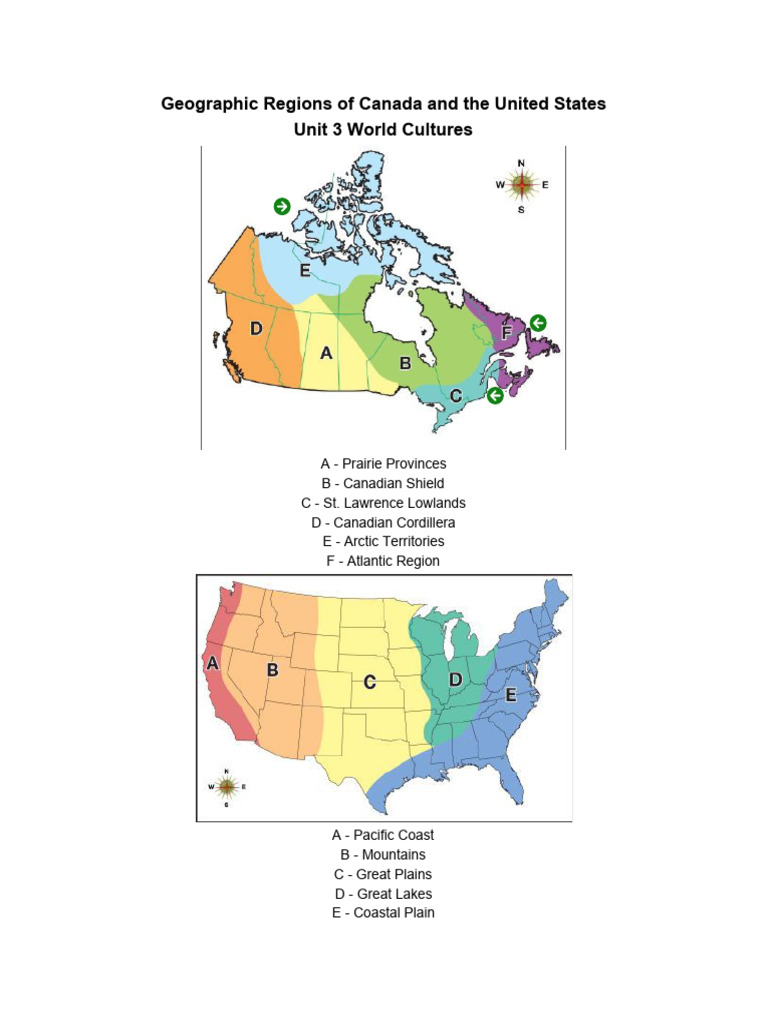 Unit 3 - Geographic Regions of Canada and the United States Map | PDF