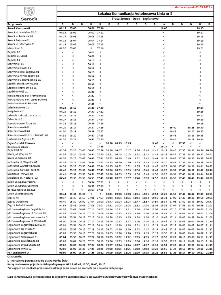 Lokalna Komunikacja Autobusowa Linia NR 5: Trasa Serock - Dębe - Legionowo | PDF