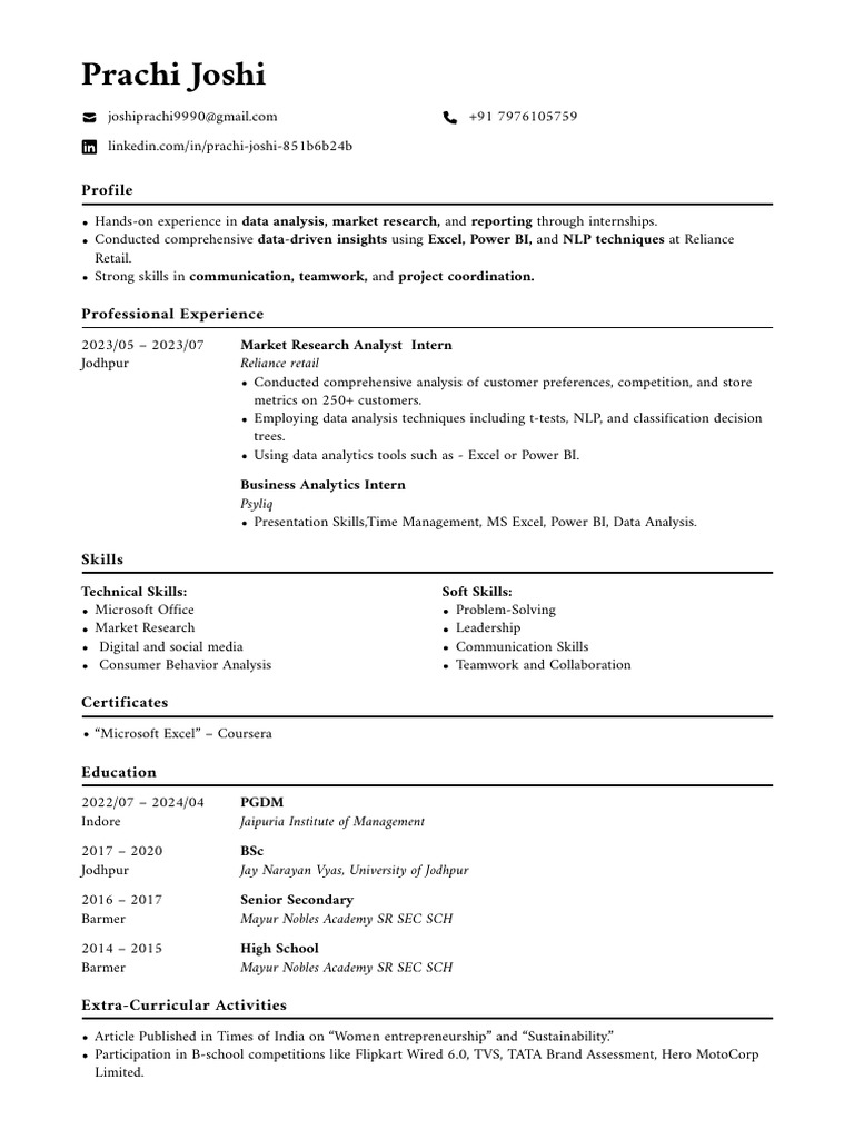 Prachi_BA_Resume | PDF | Analytics | Business Prachi_BA_Resume | PDF | Analytics | Business