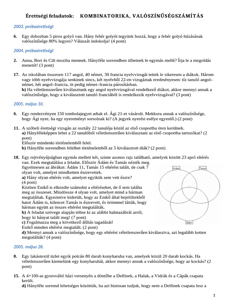 Kombinatorika Valszám | PDF