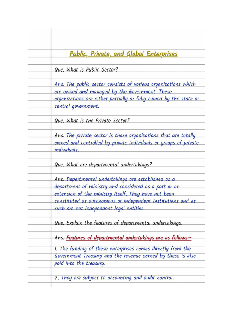 Private, Public and Global Enterprise - Handwritten Notes | PDF