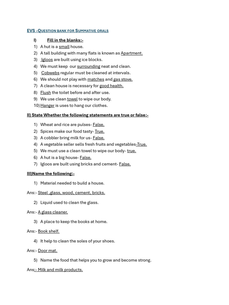 EVS-Question Bank For Orals | PDF