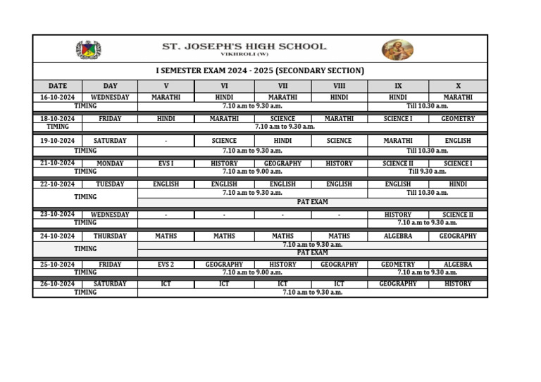 2024 Secondary Exam Schedule | PDF