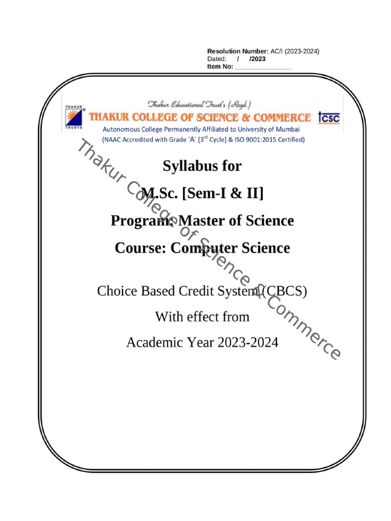 MSC CS Part I Syllabus 2023 24.PDF - Wm.cleaned | PDF