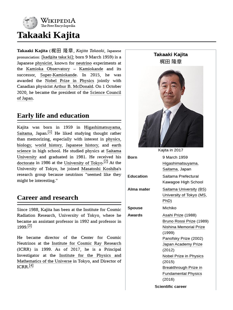 Takaaki_Kajita | PDF | Particle Physics | Astrophysics