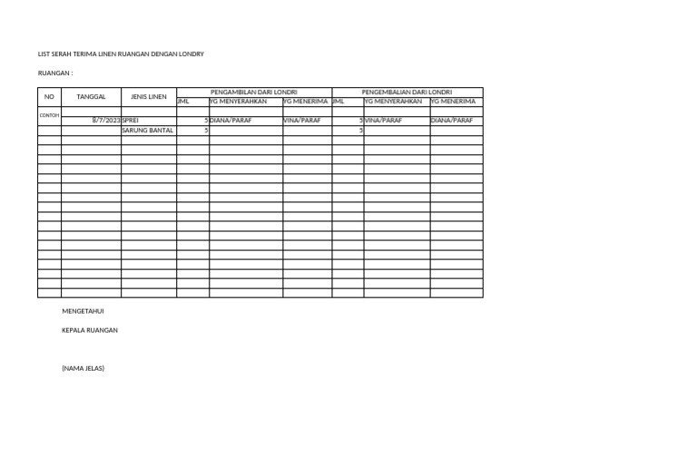 Form Serah Terima Linen | PDF