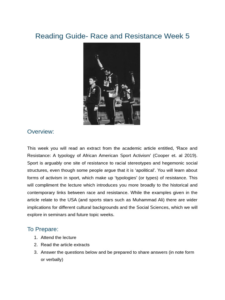 Week 5 Race and Resistance Reading Guide | PDF