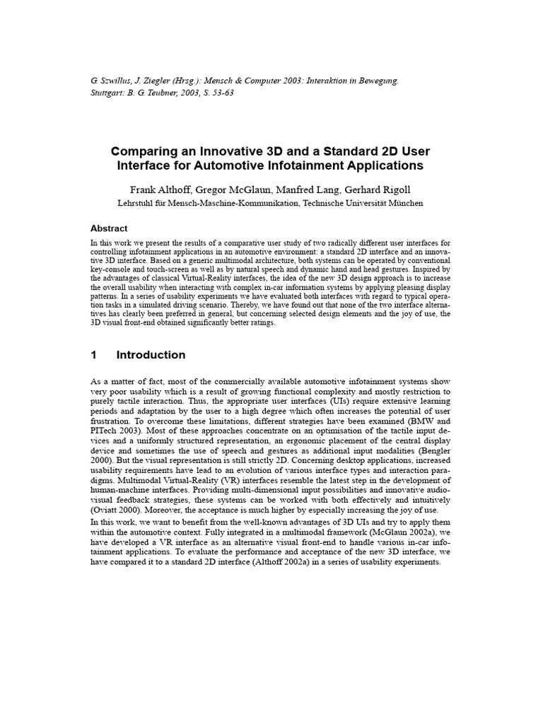 Althoff McGlaun Lang Rigoll 2003 | PDF | User Interface | Usability