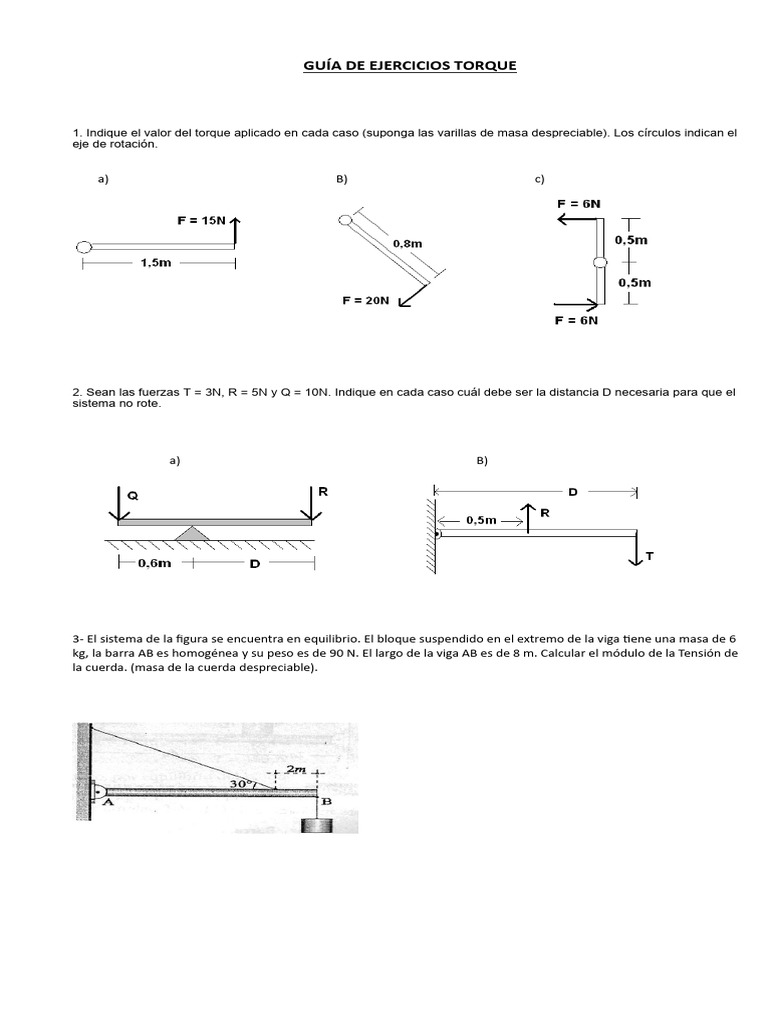 Guía Ejercicios Torque | PDF | Ciencia y matemáticas