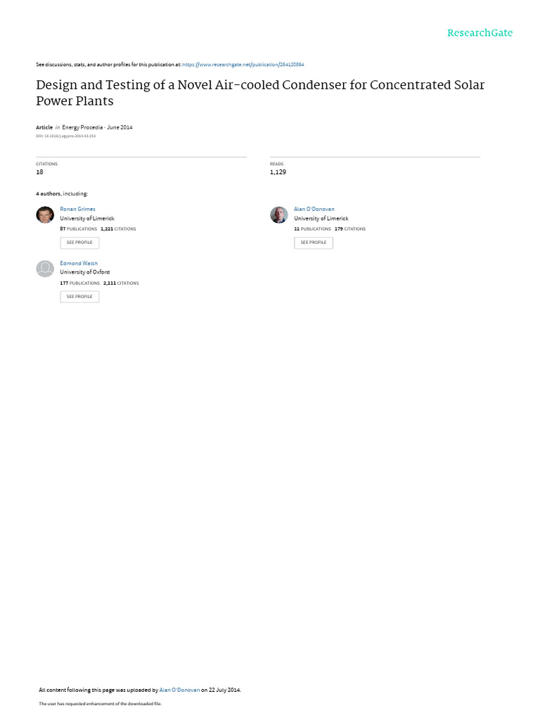 Design and Testing of A Novel Air-Cooled Condenser For Concentrated ...