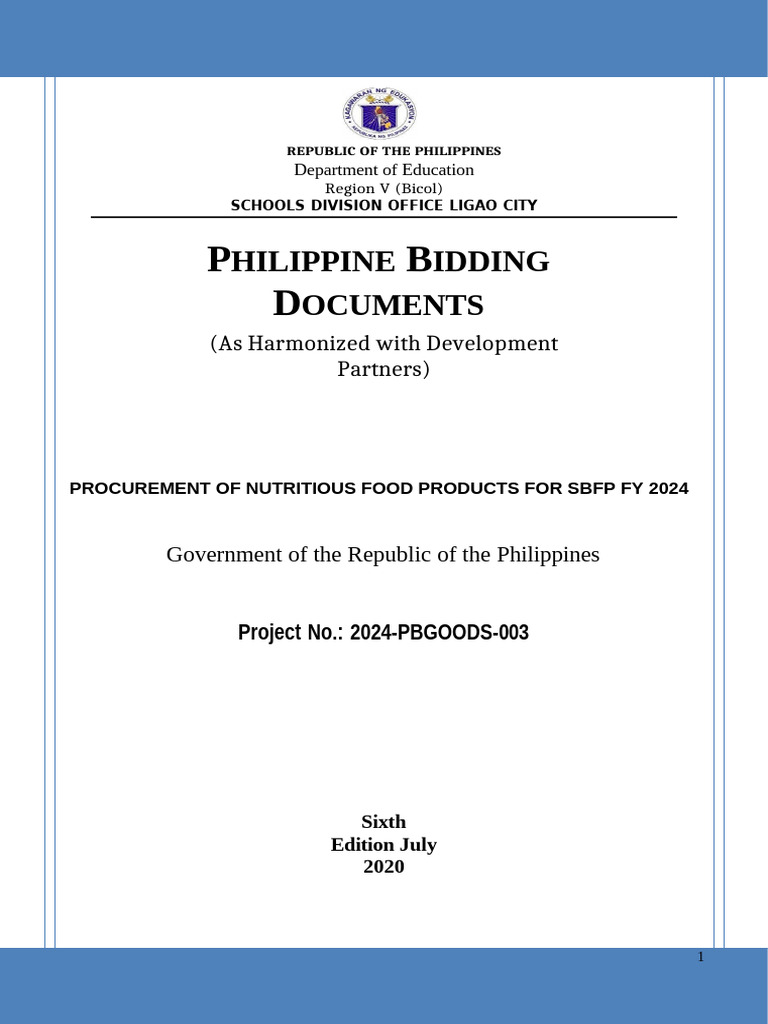 Procurement of Nutritious Food Products For SBFP Fy 2024 | PDF