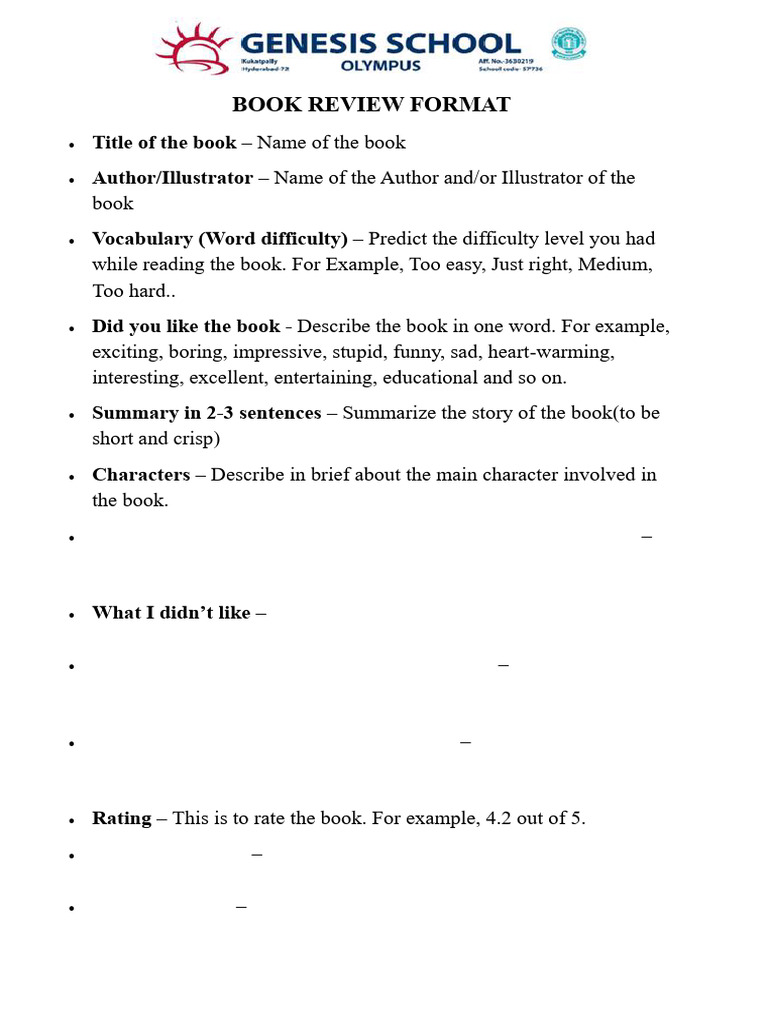 Book Review Format according to CBSE | PDF