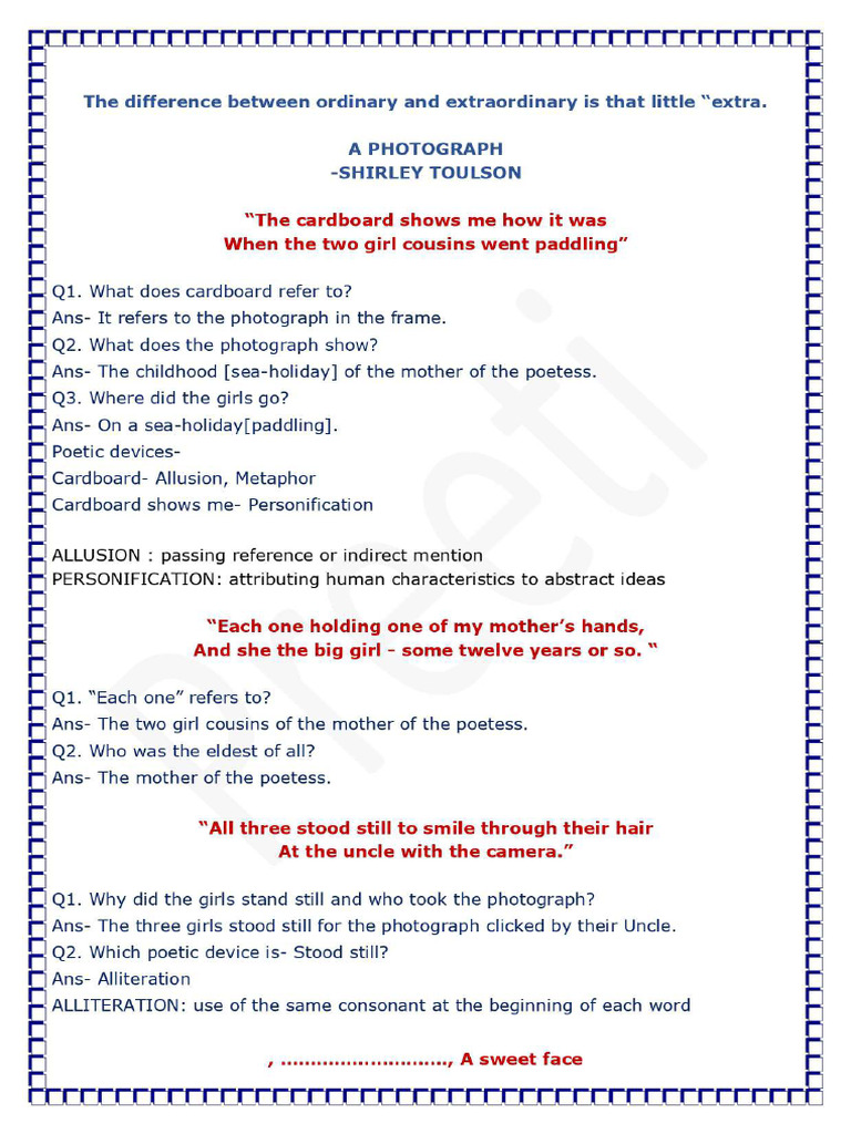 A Photograph Class 11 | PDF