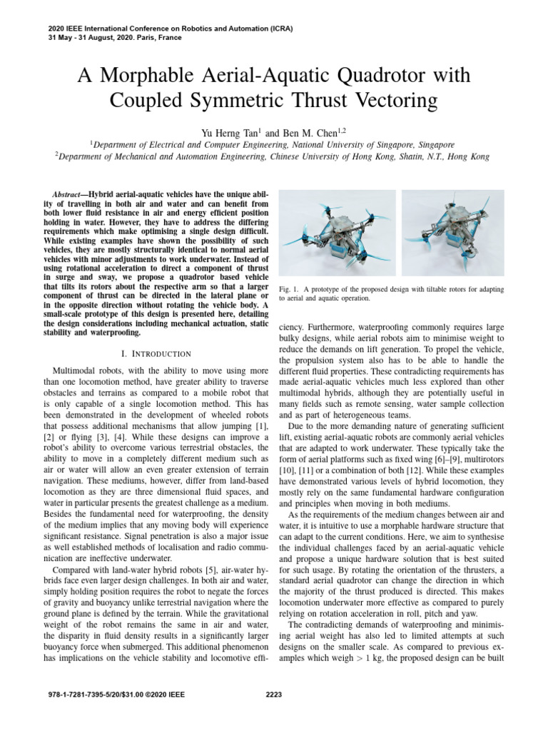 A Morphable Aerial-Aquatic Quadrotor With Coupled Symmetric Thrust ...