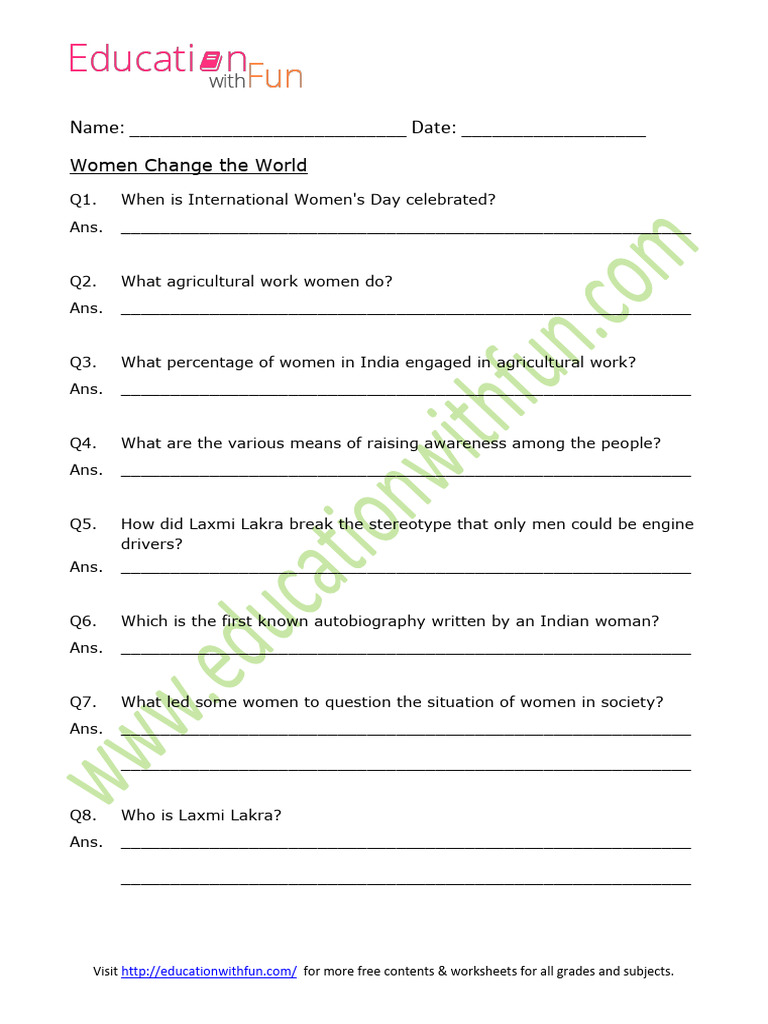 Women Change The World Worksheet 2 | PDF