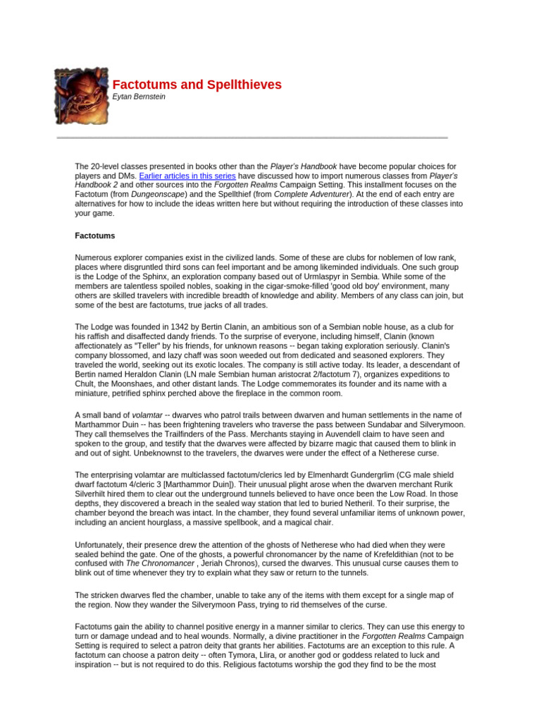 Factotums and Spellthieves | PDF | Dwarf (Dungeons & Dragons ...