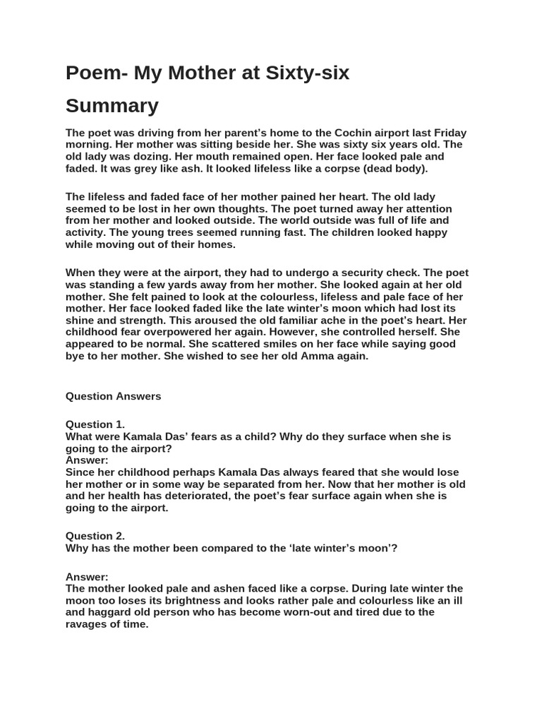 Poem-My Mother at Sixty Six | PDF | Poetry