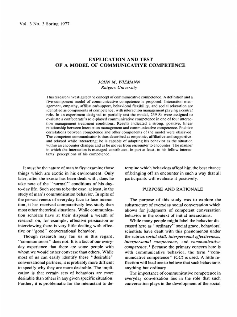 wiemann1977 communicative competence scale | PDF | Empathy | Nonverbal ...