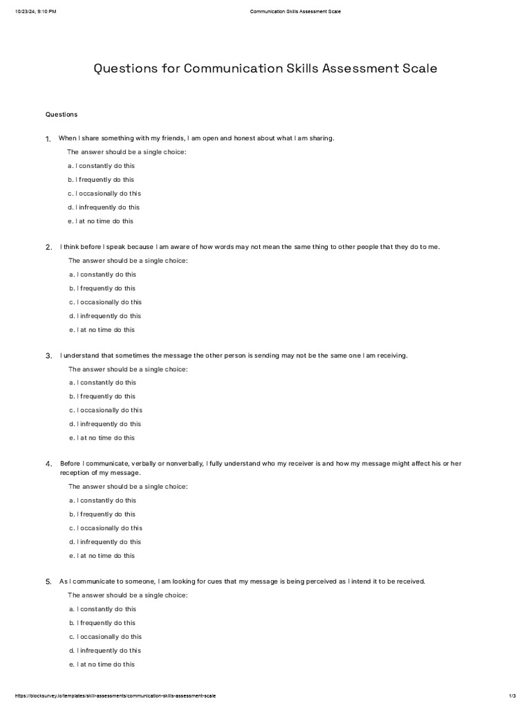 Communication Skills Assessment Scale | PDF | Nonverbal Communication | Cognition