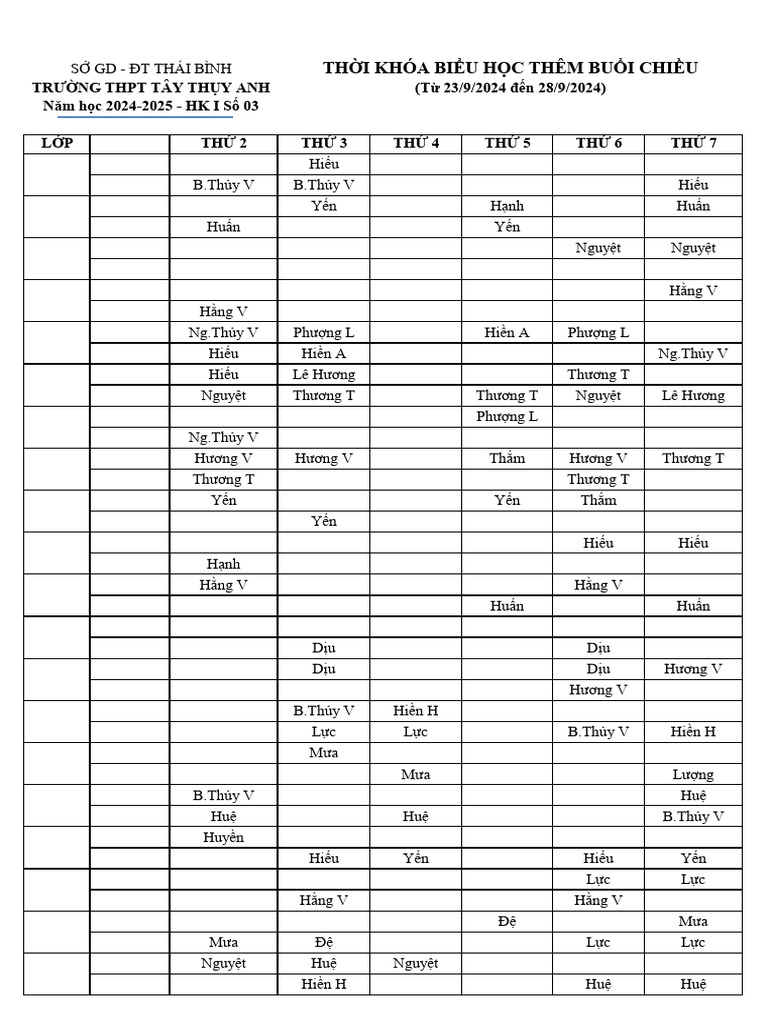 TKB Buoi Chieu 03T 23 9 2024 | PDF