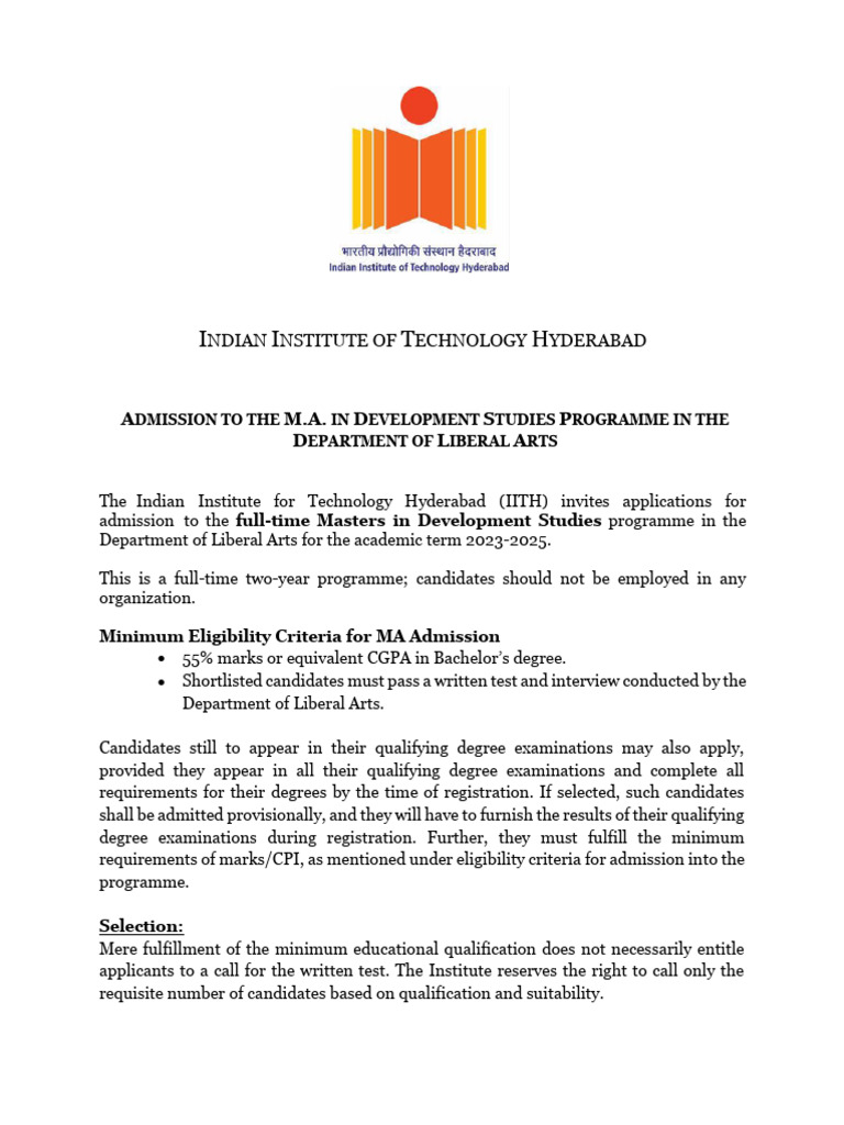 IITH MA Development Studies Brochure 2023 Final | PDF