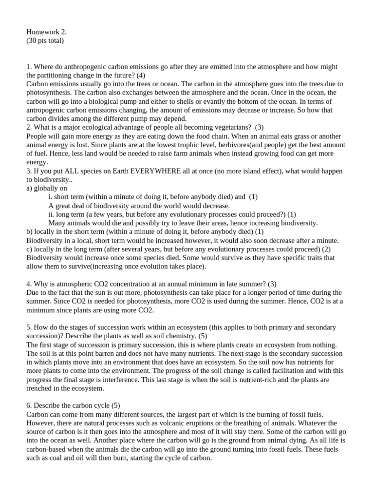 Homework 2. Ecosystems, Biodiversity, GBC 30 | PDF | Ecosystem | Evolution