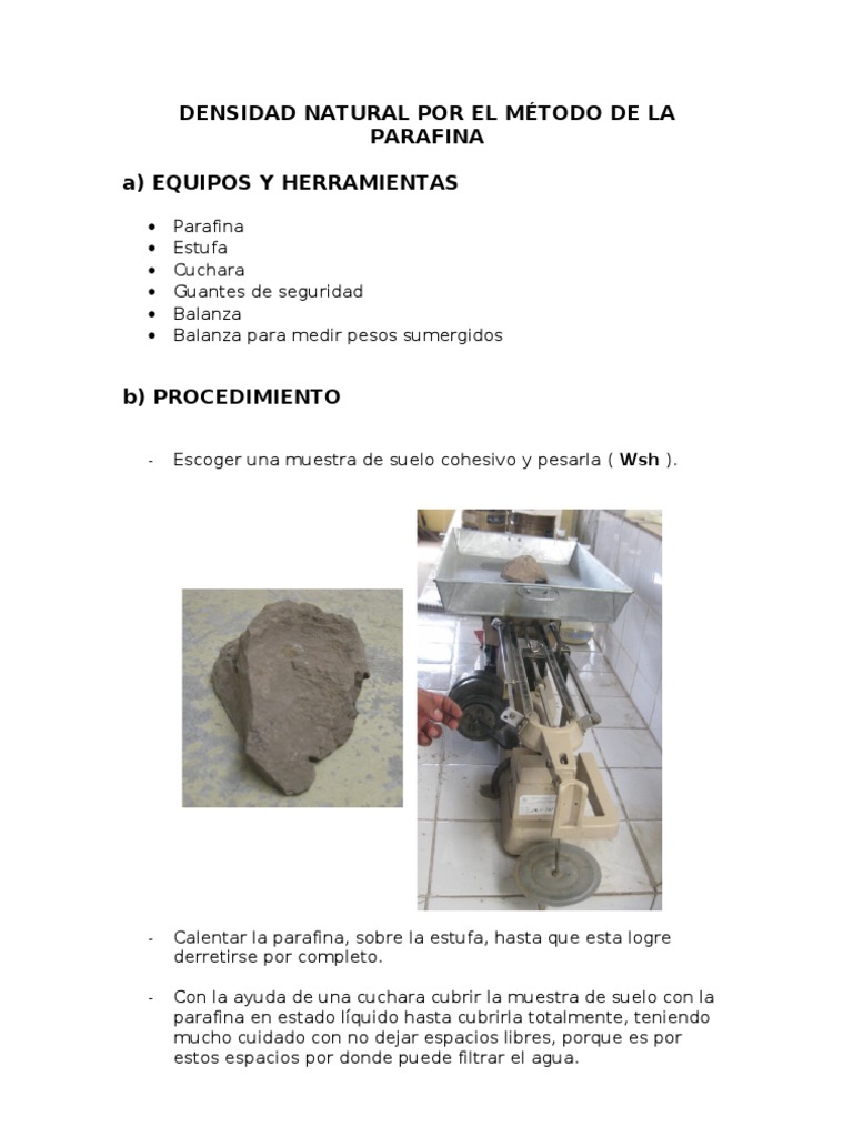 DENSIDAD NATURAL POR EL MÉTODO DE LA PARAFINA