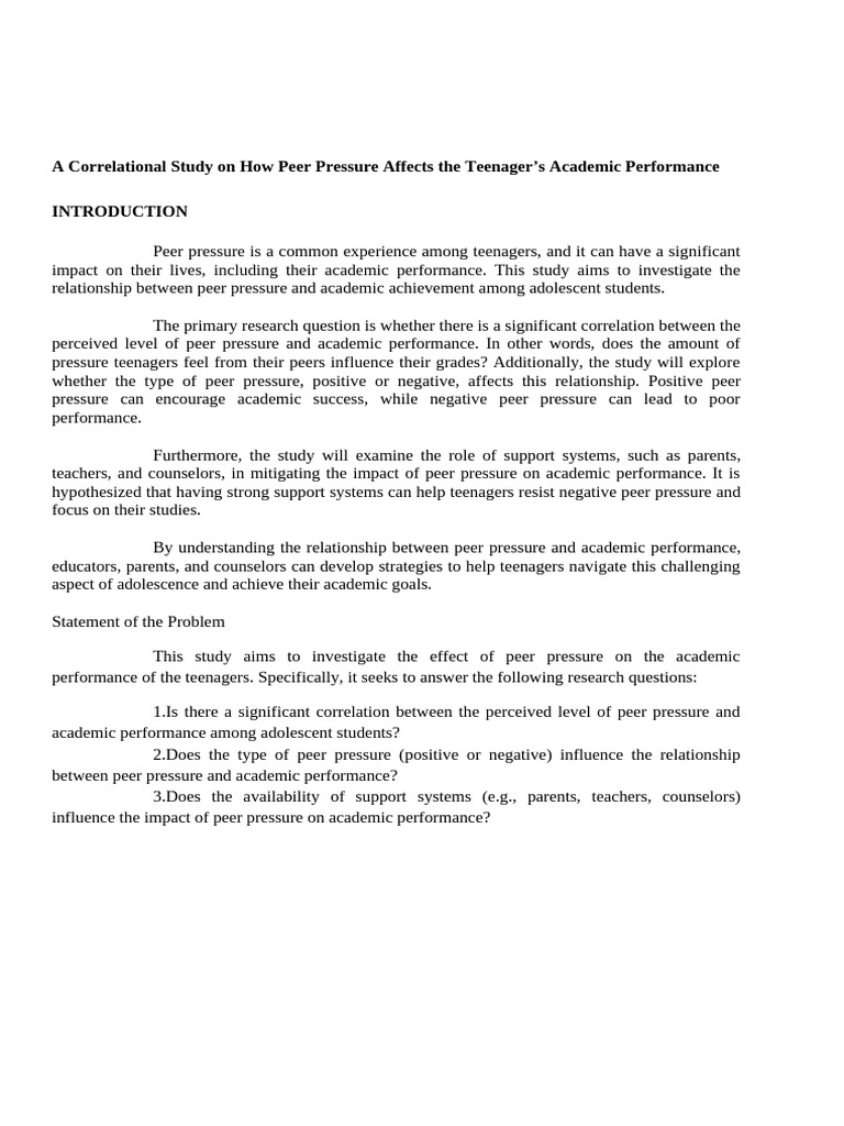 A Correlational Study On How Peer Pressure Affects The Teenager | PDF ...