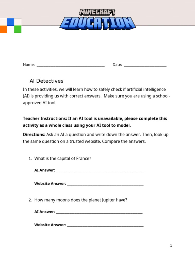 AI Adevnturers 1 - Unplugged Reflection and AI Detectives | PDF ...
