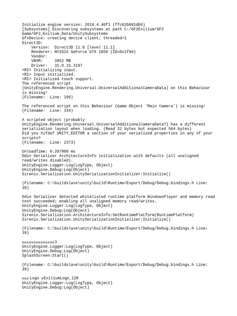 Unity Engine Initialization Log | PDF | Logging | Software