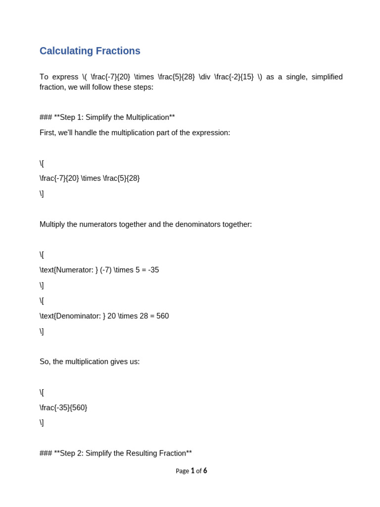 Calculating Fractions | PDF | Number Theory | Mathematical Notation