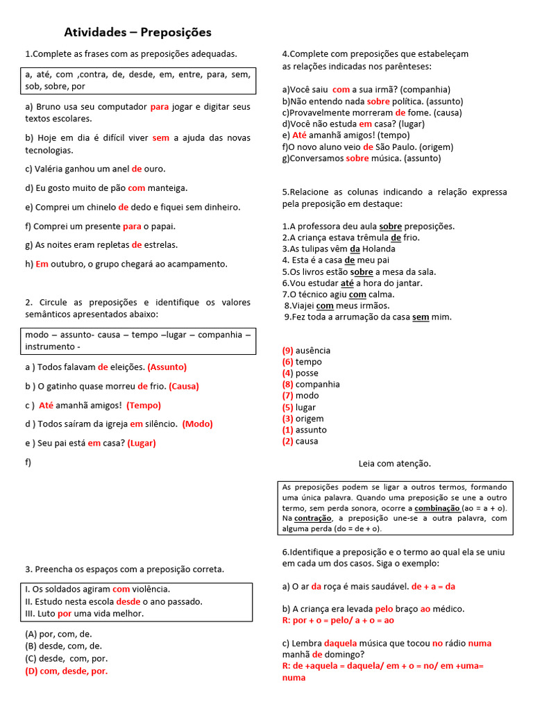 Atividades sobre Preposições | PDF | Solidão