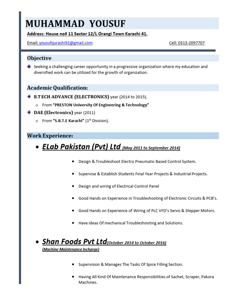 Yousuf S CV PDF | PDF | Electrical Engineering | Electricity