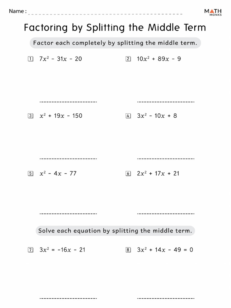 Factoring-by-Splitting-the-Middle-Term-Worksheet | PDF Factoring-by-Splitting-the-Middle-Term-Worksheet | PDF