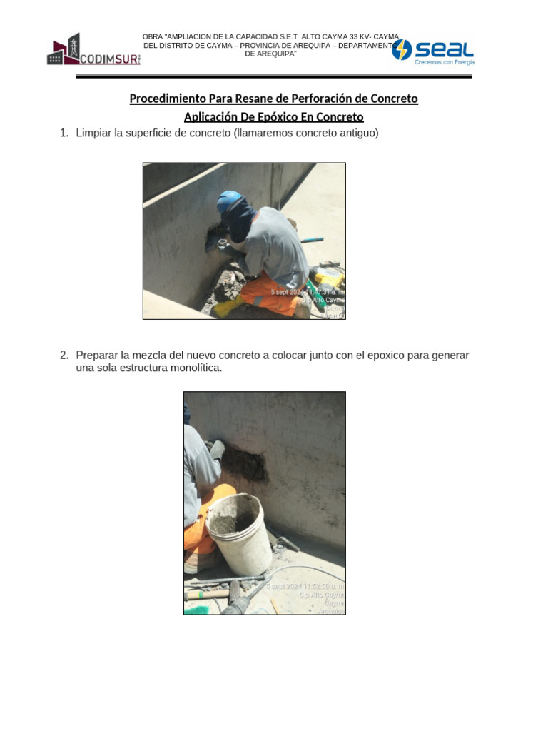 Procedimiento para Resane de Perforación de Concreto | PDF