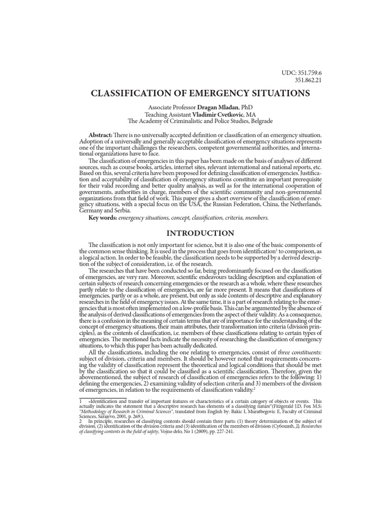 Classification of Emergency Situations | PDF | Taxonomy (Biology ...