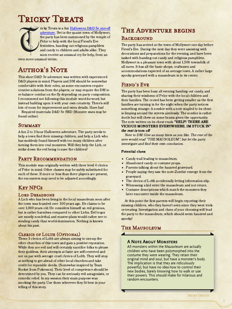 Tricky Treats Module | PDF | Dungeons & Dragons