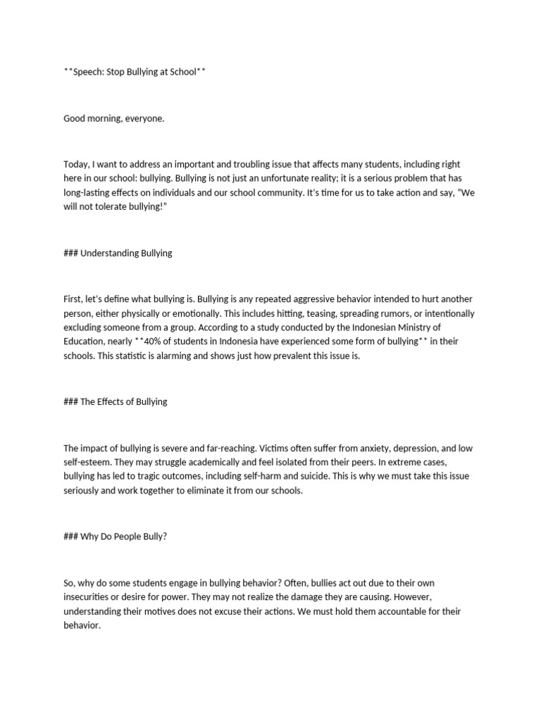 Speech_ Stop bullying | PDF | Bullying | Problem Behavior