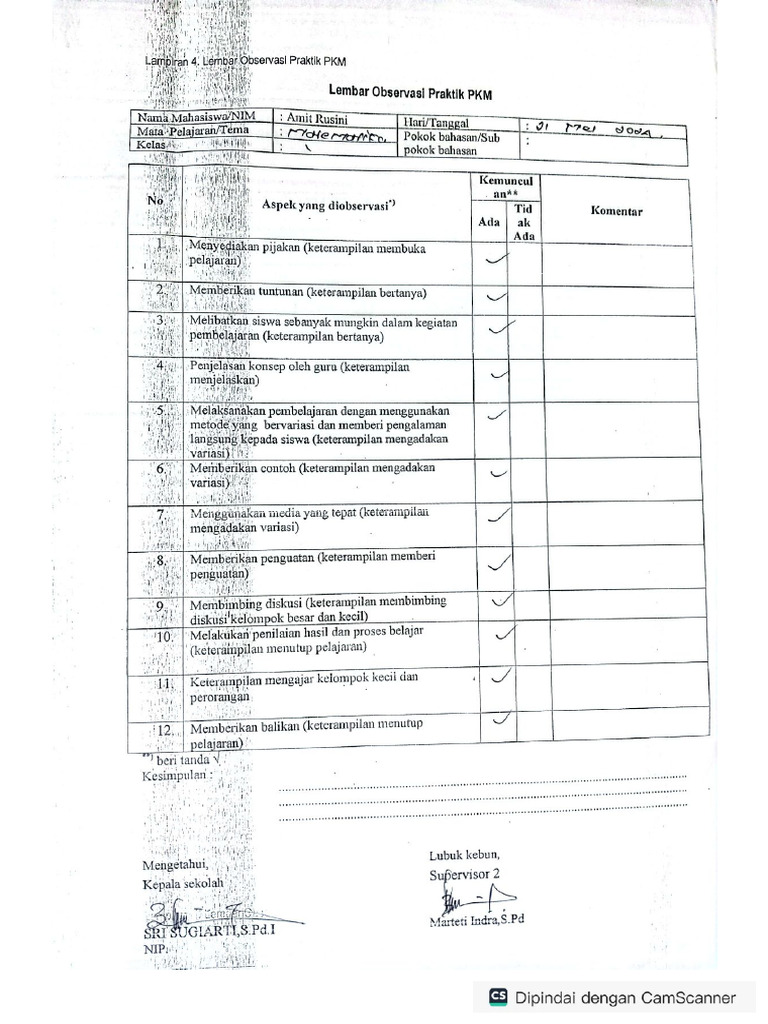 Lembar observasi tmk | PDF