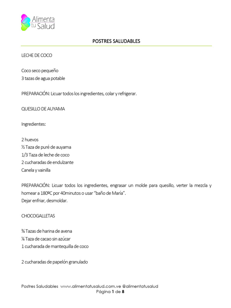 Recetas de Postres Saludables y Fáciles | PDF | Postres | Cocina