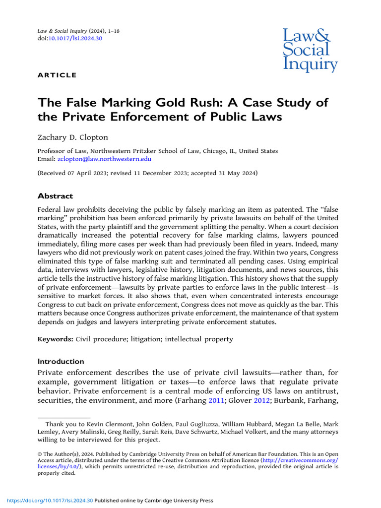 False Marking Litigation Case Study | PDF | Qui Tam | Lawsuit